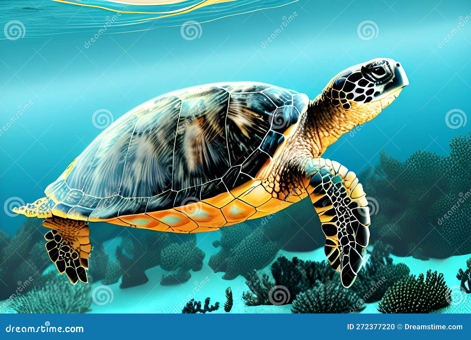 Ai Generated Sea Turtle Swimming Underwater In The Sea Stock