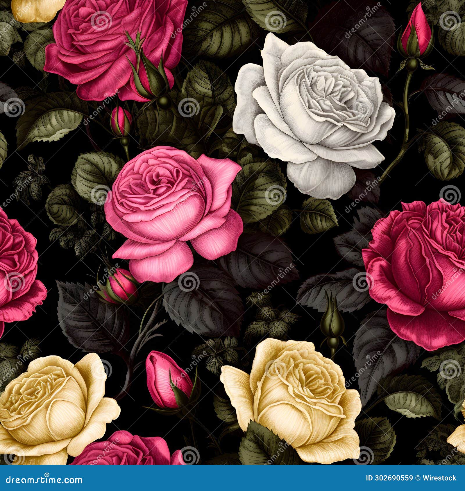 AI Generated Seamless Illustration of Multi-colored Roses Arranged ...