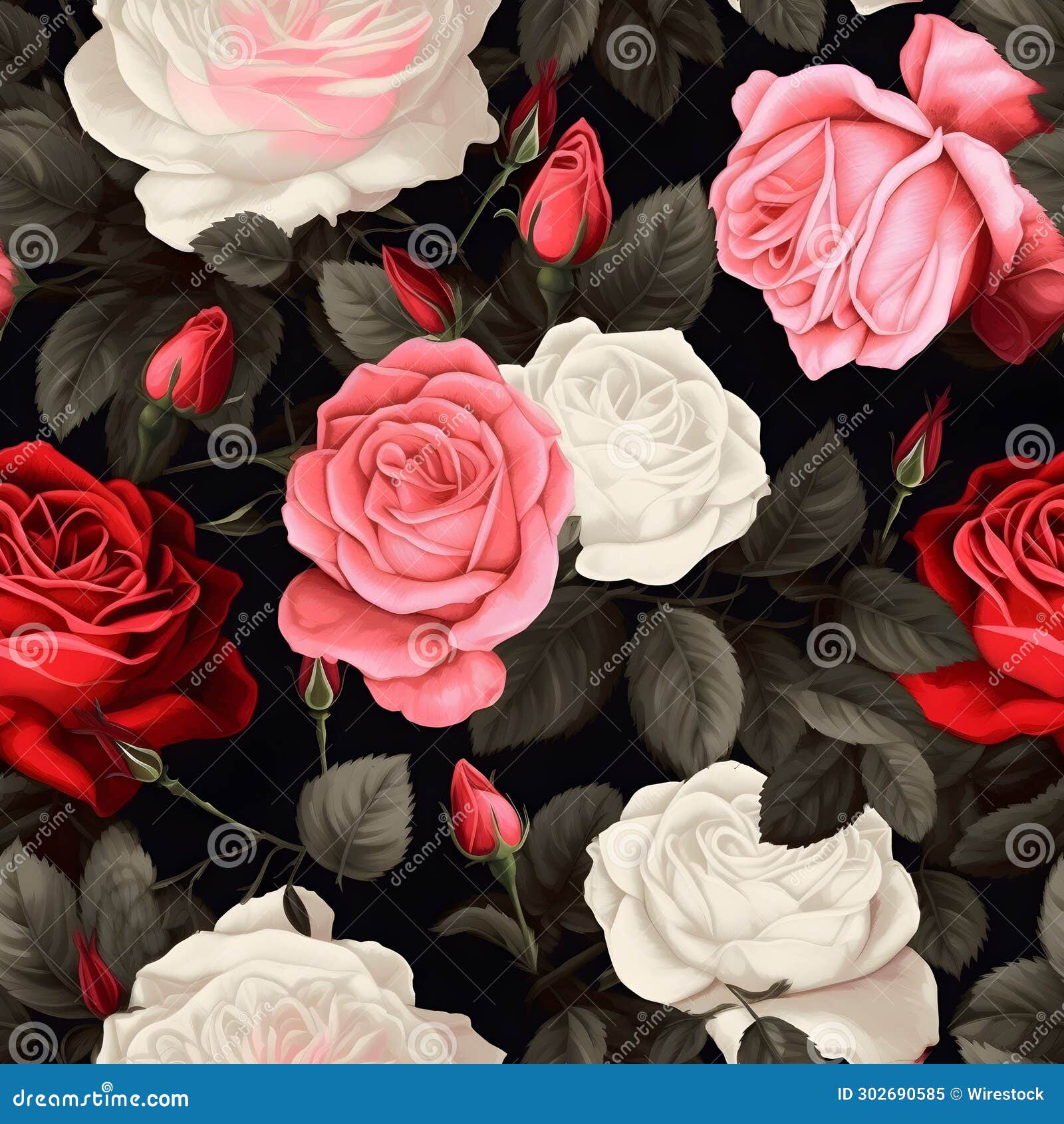 AI Generated Seamless Illustration of Multi-colored Roses Arranged ...
