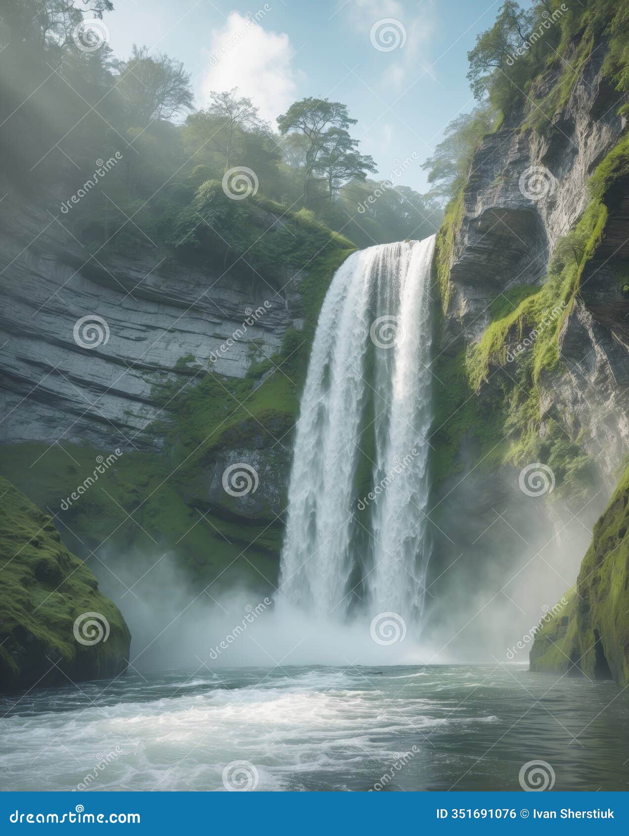 Silver Cascade a Waterfall Tumbling Down a Cliff Face Creating a Stock ...