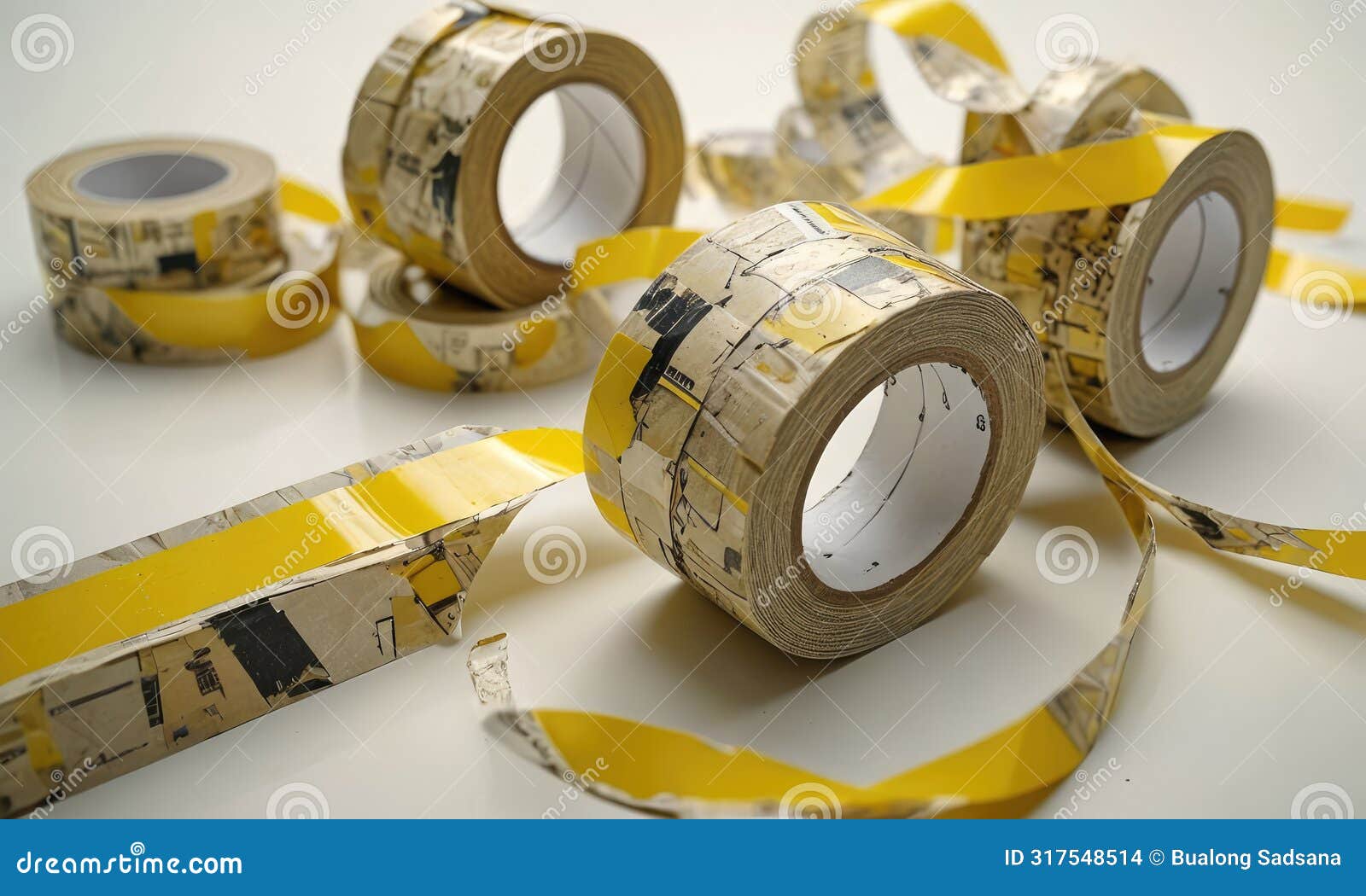 A Collection of Yellow Rolls of Tape with Black and White Designs ...