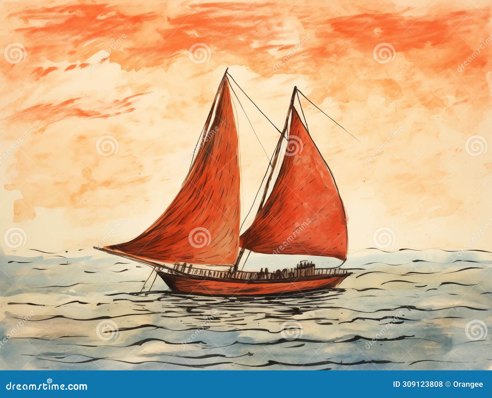 AI Generated Sloop Digital Dhow Stock Illustration - Illustration of ...