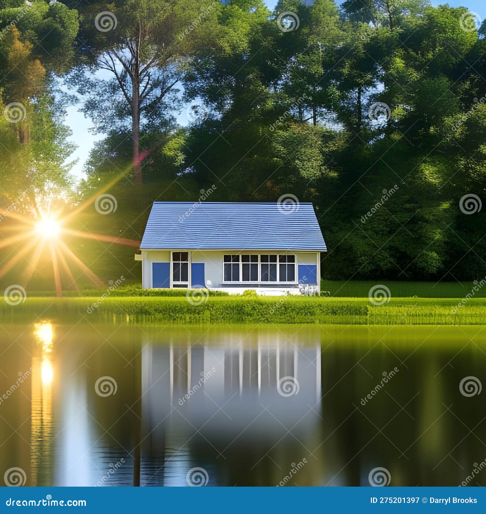 AI Generated of a Small House on a Lake Stock Image - Image of ...