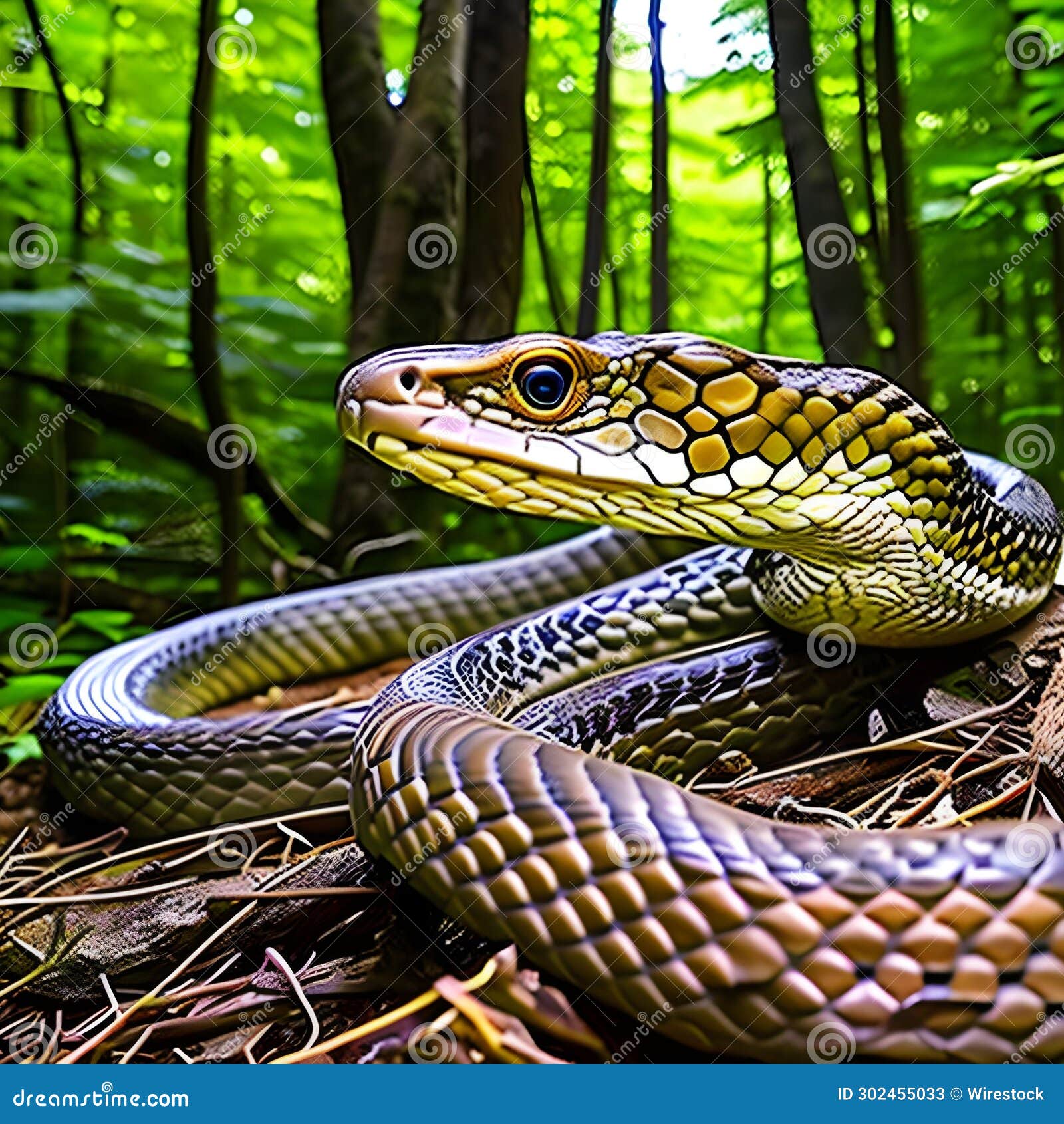 AI Generated Snake in Forest Stock Illustration - Illustration of ...