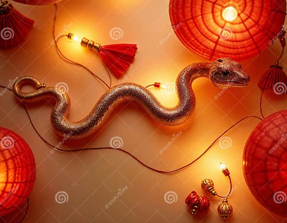 A Snake is Surrounded by Red Lanterns and Red Paper Lanterns with ...