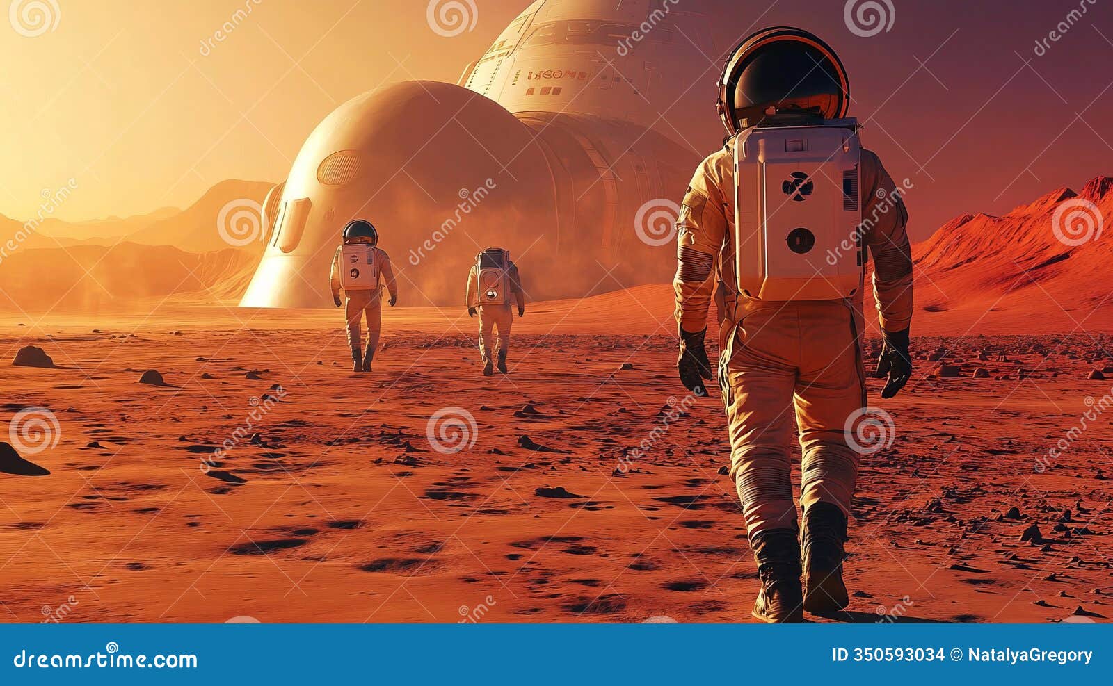 AI Generated. Space Explorers on the Surface of Mars, Symbolizing ...