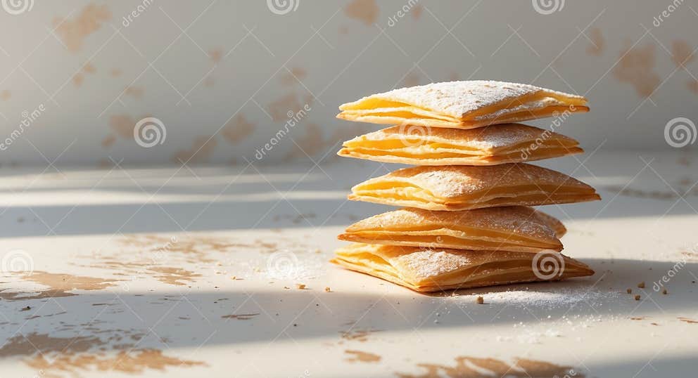Stack of Golden Triangular Pastries Dusted with Powdered Sugar on a ...
