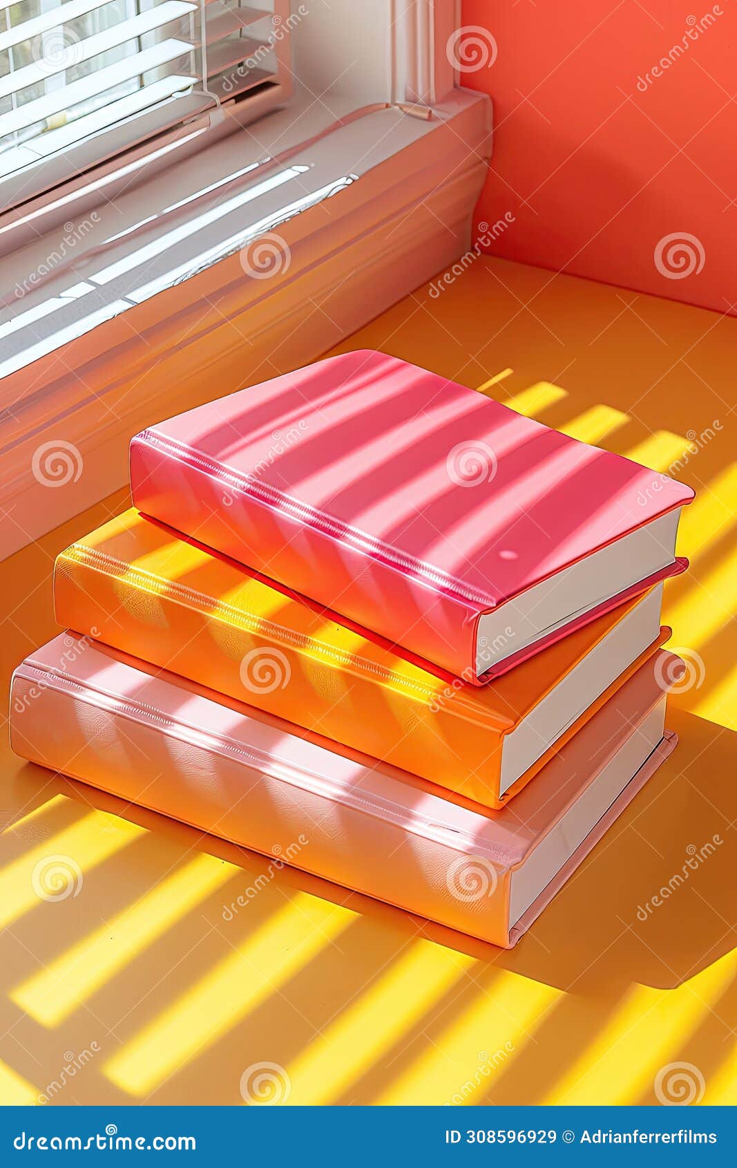 Stacked Books with Sunlight Casting Shadows on a Window Ledge. Stock ...