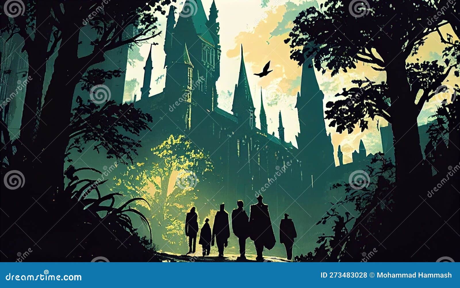 Hogwarts in the Forest, Made with Generative AI Stock Illustration ...