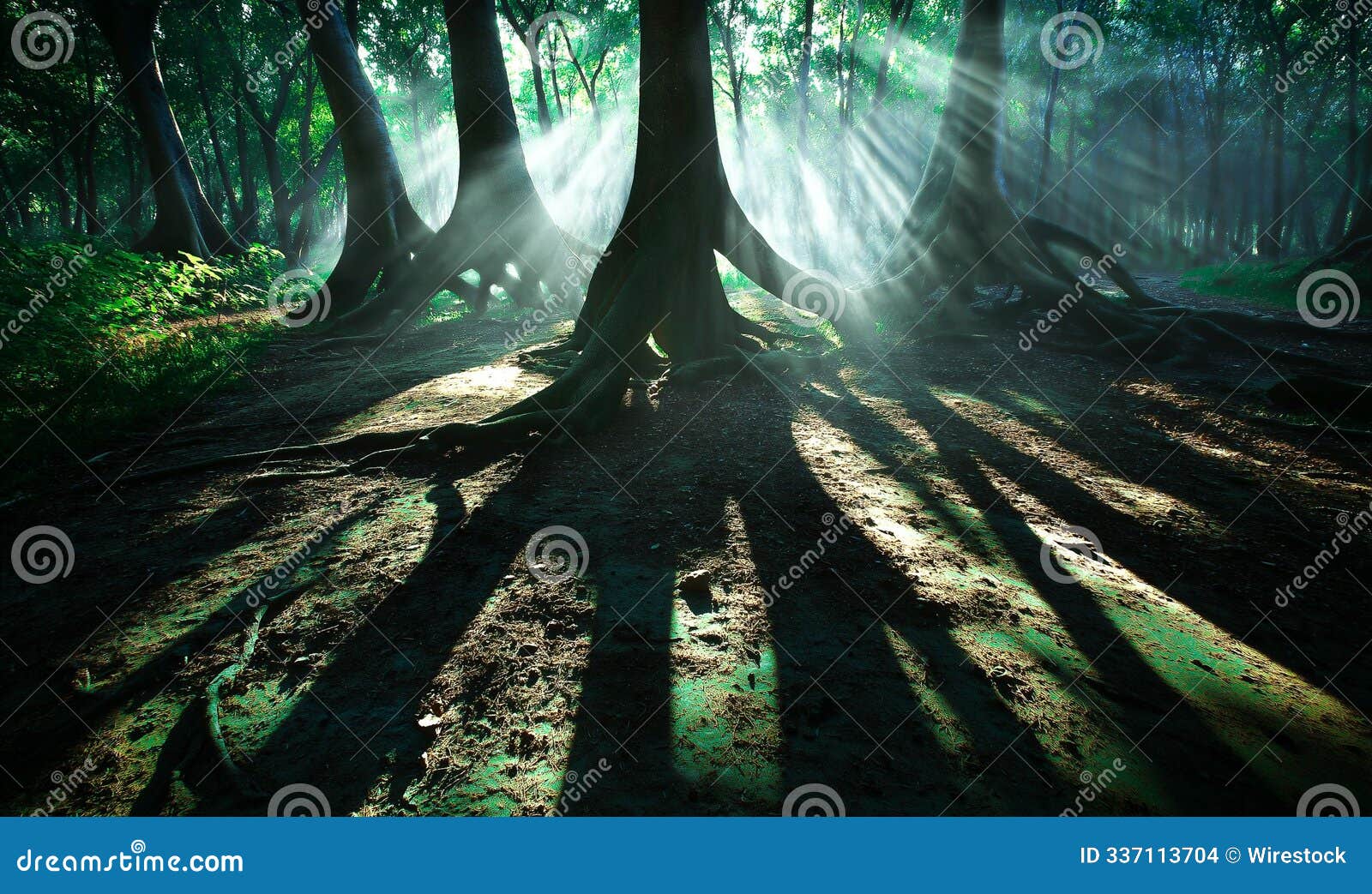 AI-generated Sun Rays Filtering through Dense Forest Trees Casting Long ...