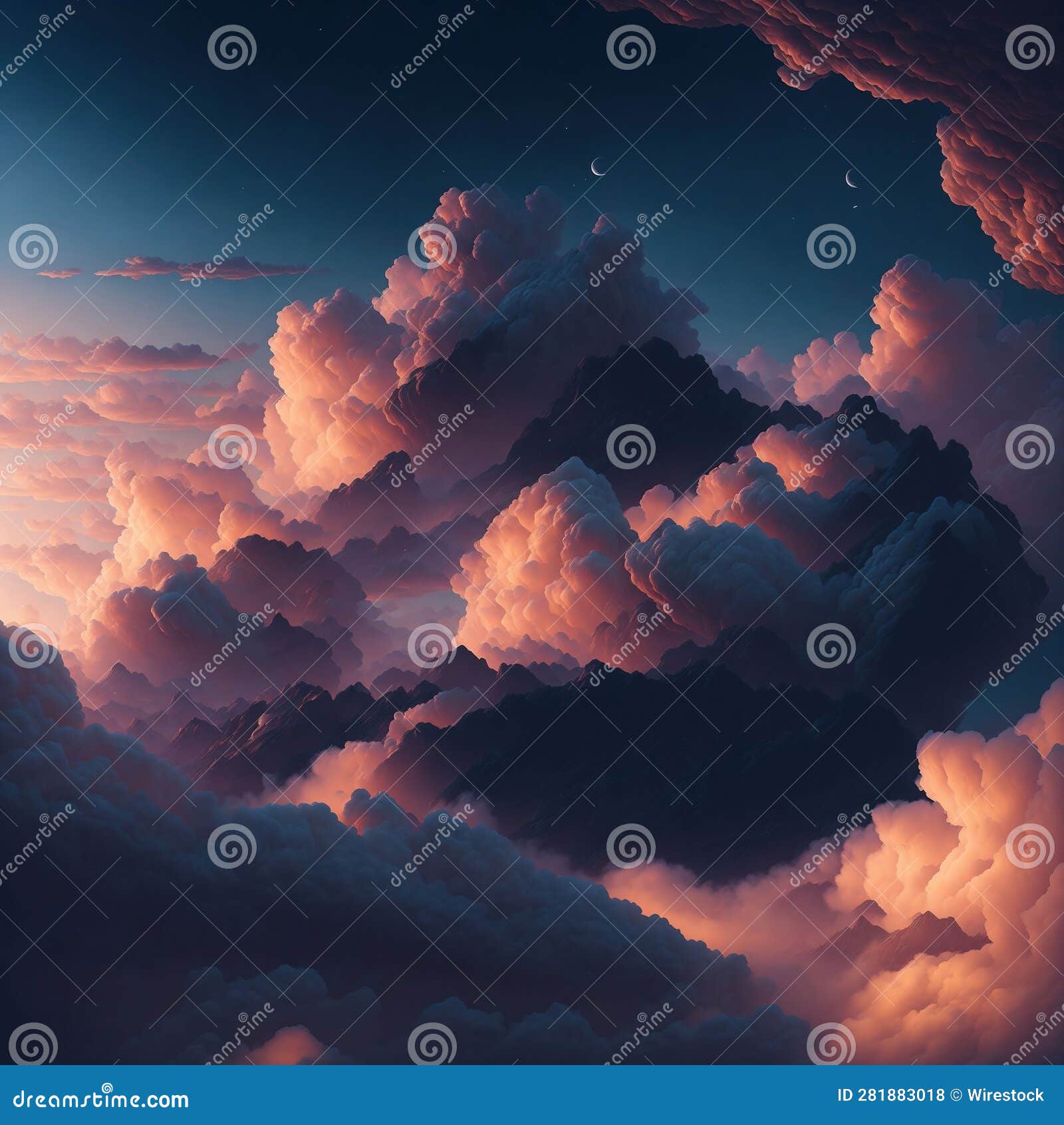 Sunset Environment with Huge Clouds Stock Illustration - Illustration ...