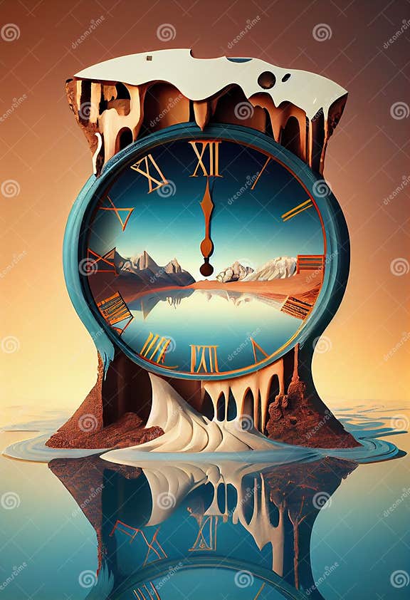 Melting Clock Landscape, Made with Generative AI Stock Illustration ...