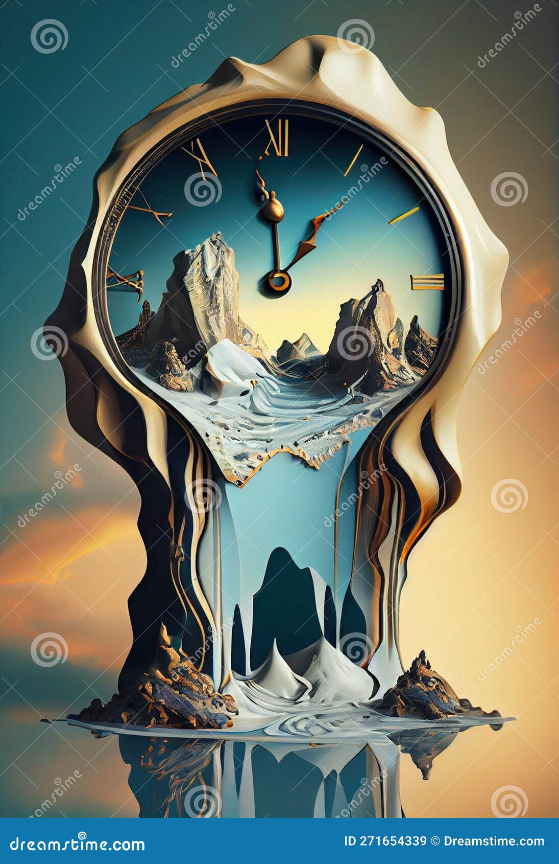 Melting Clock, Distorted Dial With Shadow Isolated On White. Vector ...