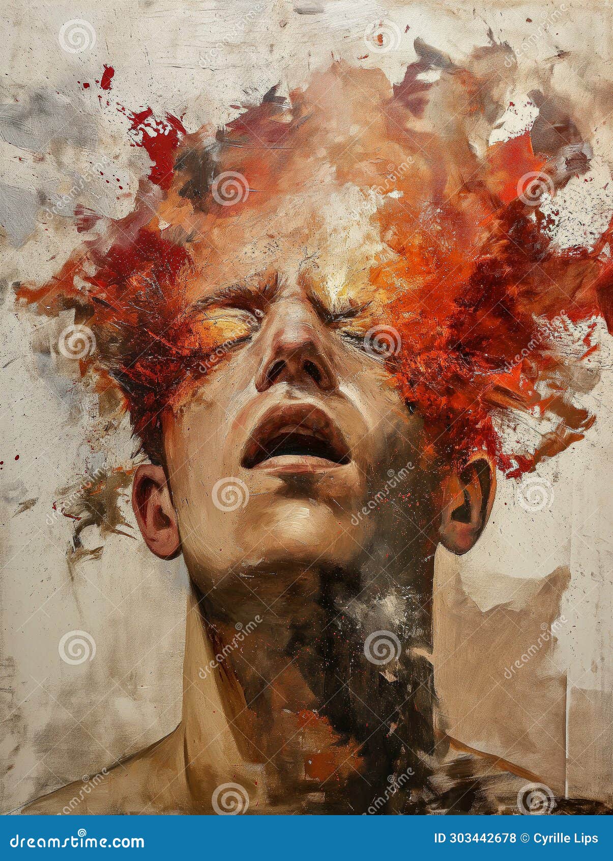 AI-Generated Surrealistic Image of Exploding Head Symbolizing Burnout ...