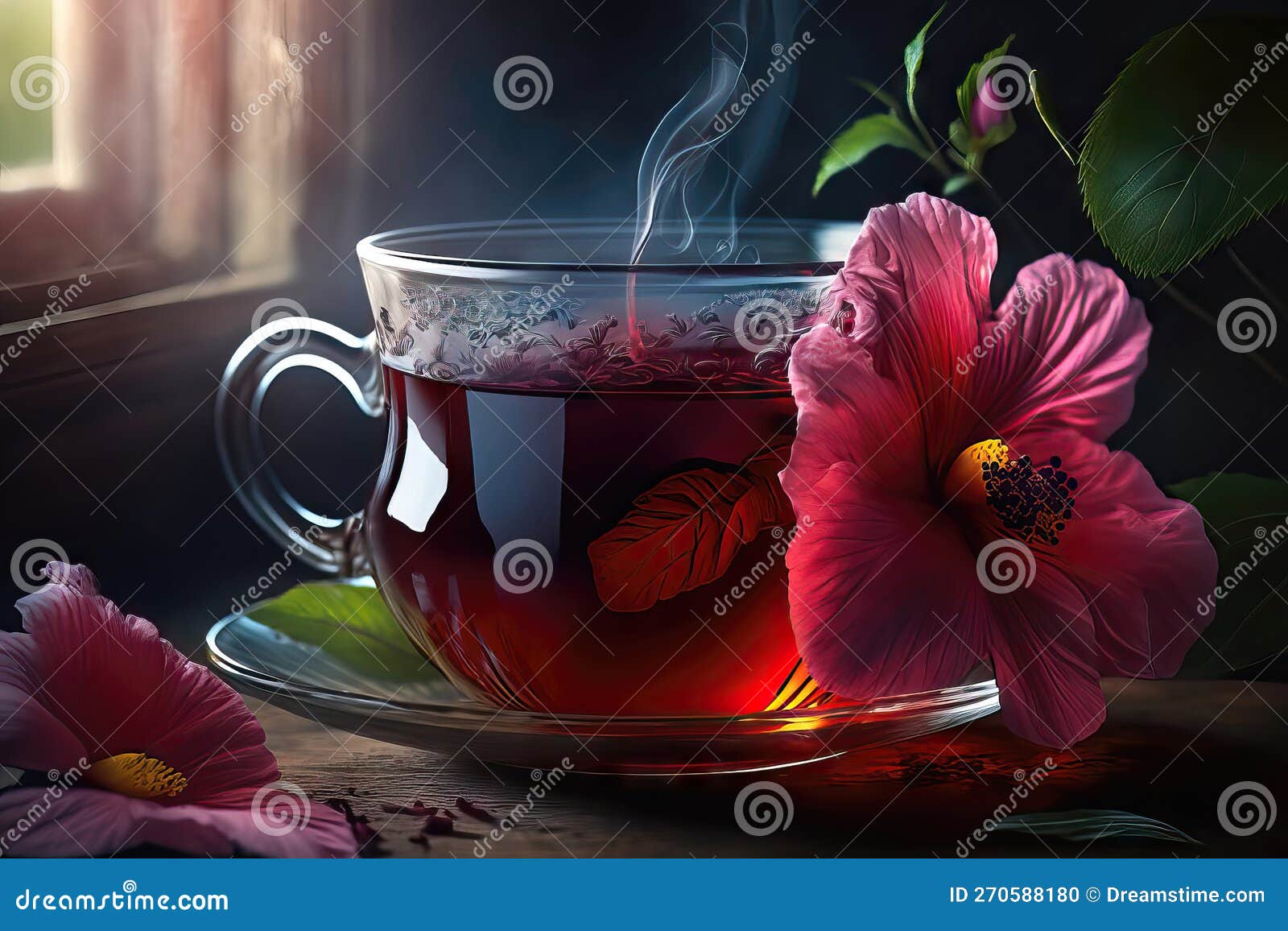 AI Generated Tea Karkade, Hibiscus Tea with Fresh Flowers Stock Photo ...