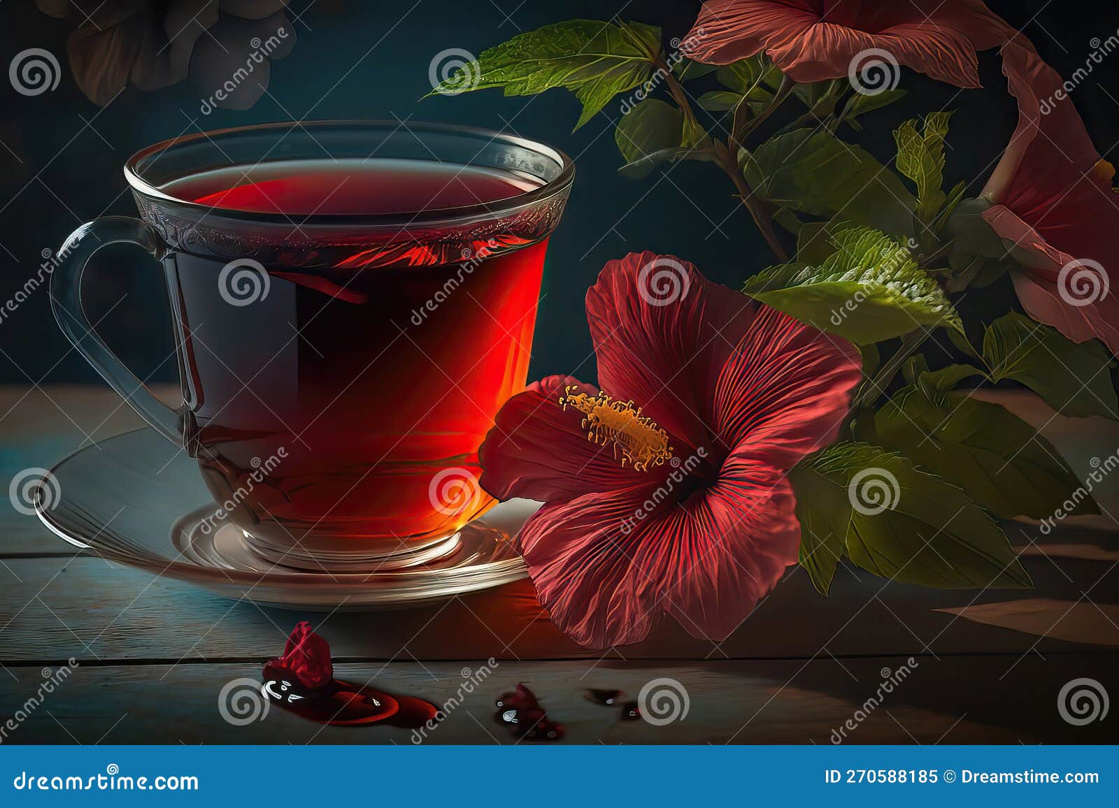 AI Generated Tea Karkade, Hibiscus Tea with Fresh Flowers Stock ...