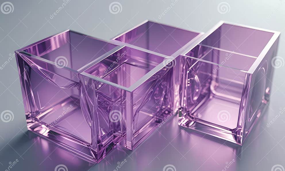 Three Purple Glass Containers are Arranged in a Row, with the First ...