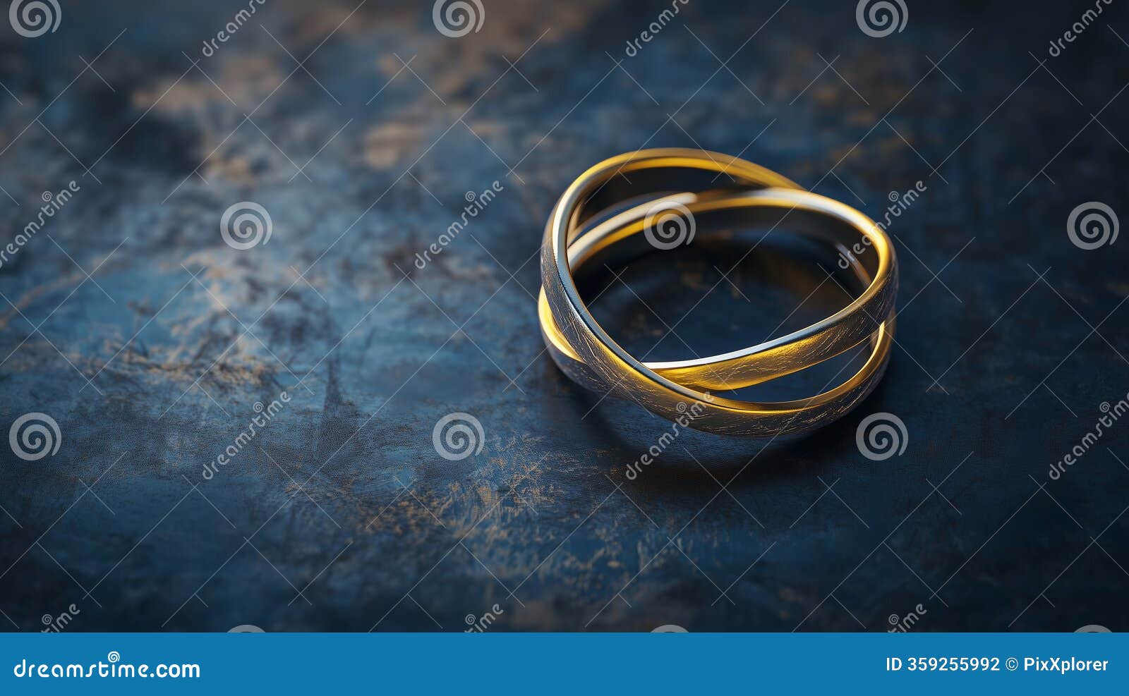 Three Interlocking Bands Form An Elegant Ring On A Textured Dark ...