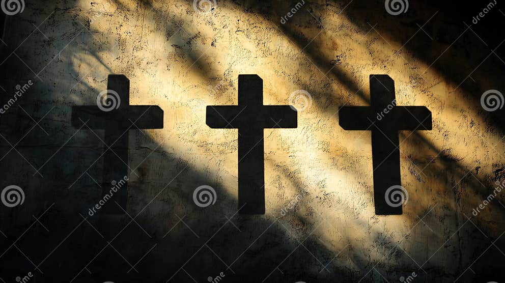 Three Shadowed Crosses are Projected Onto a Textured Wall Stock ...
