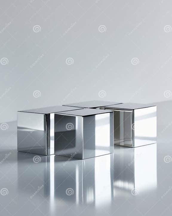 Three Silver Cubes are Sitting on a Shiny Surface Stock Photo - Image ...