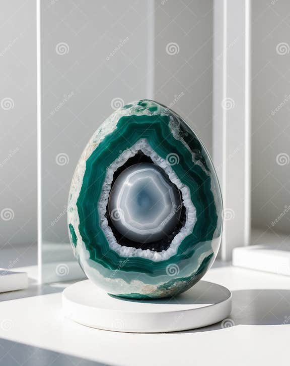 Thunder Egg Agate Geode Featuring Grey Agate Orb and Green Rhyolite ...