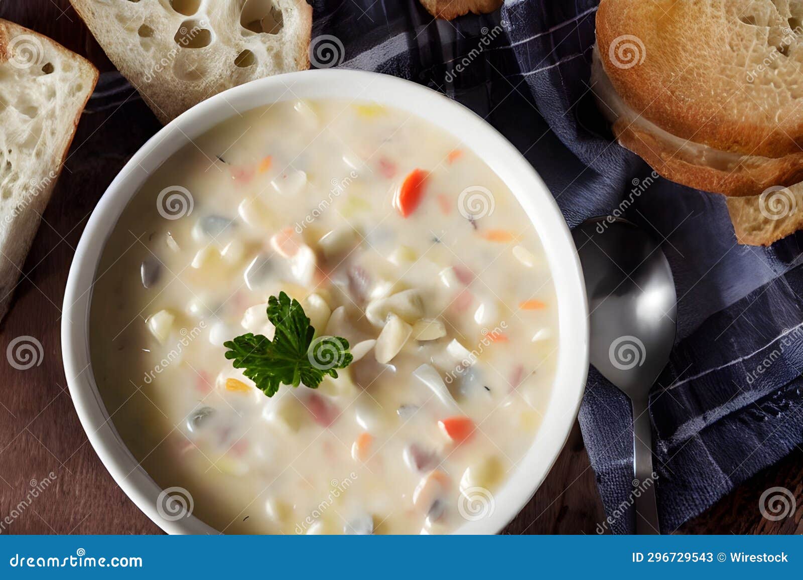 AI-generated Top View of a Corn Chowder in a White Bowl Stock ...