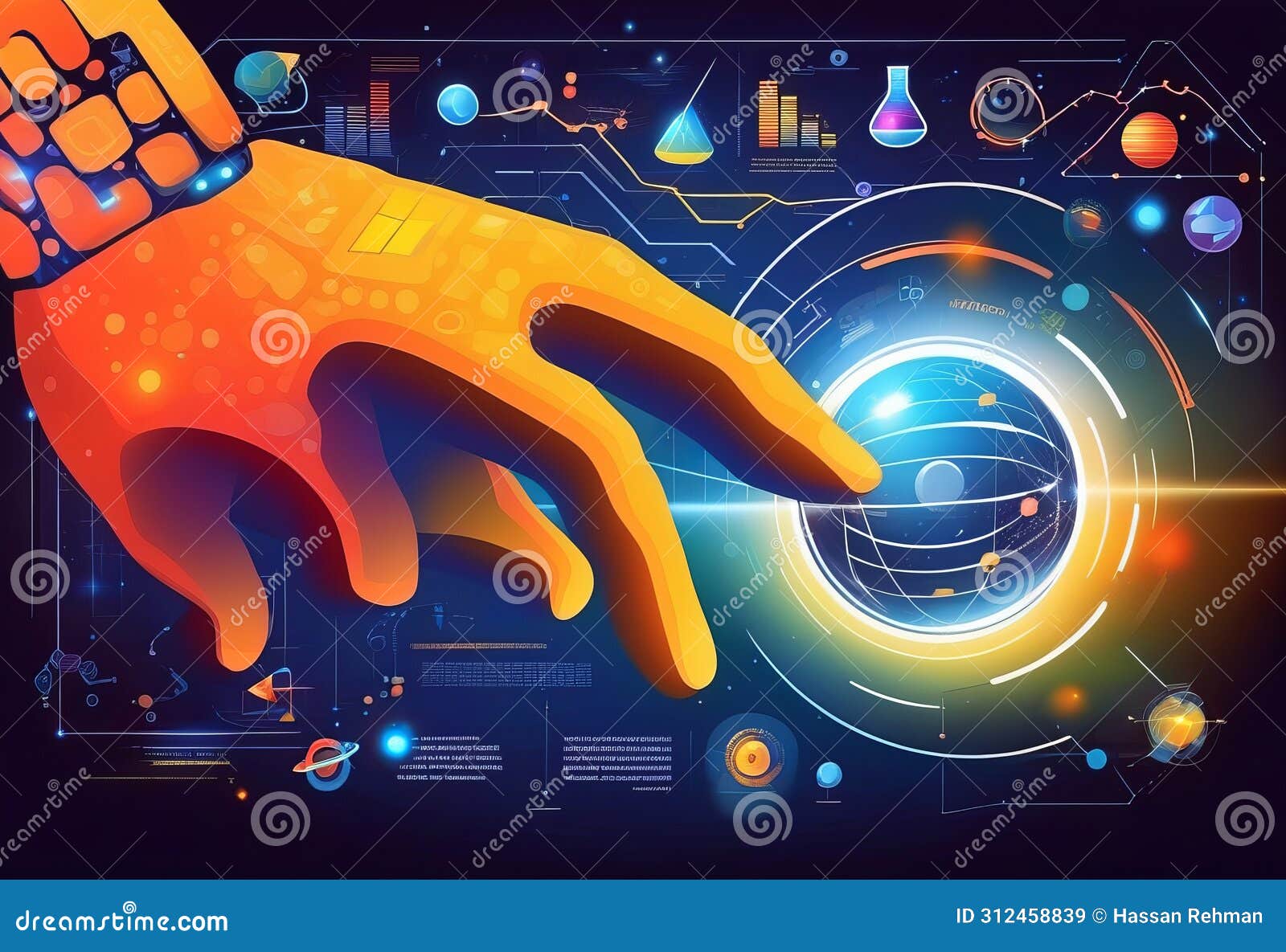 Touch the Future, Vector Illustration of a Sense of Science and ...