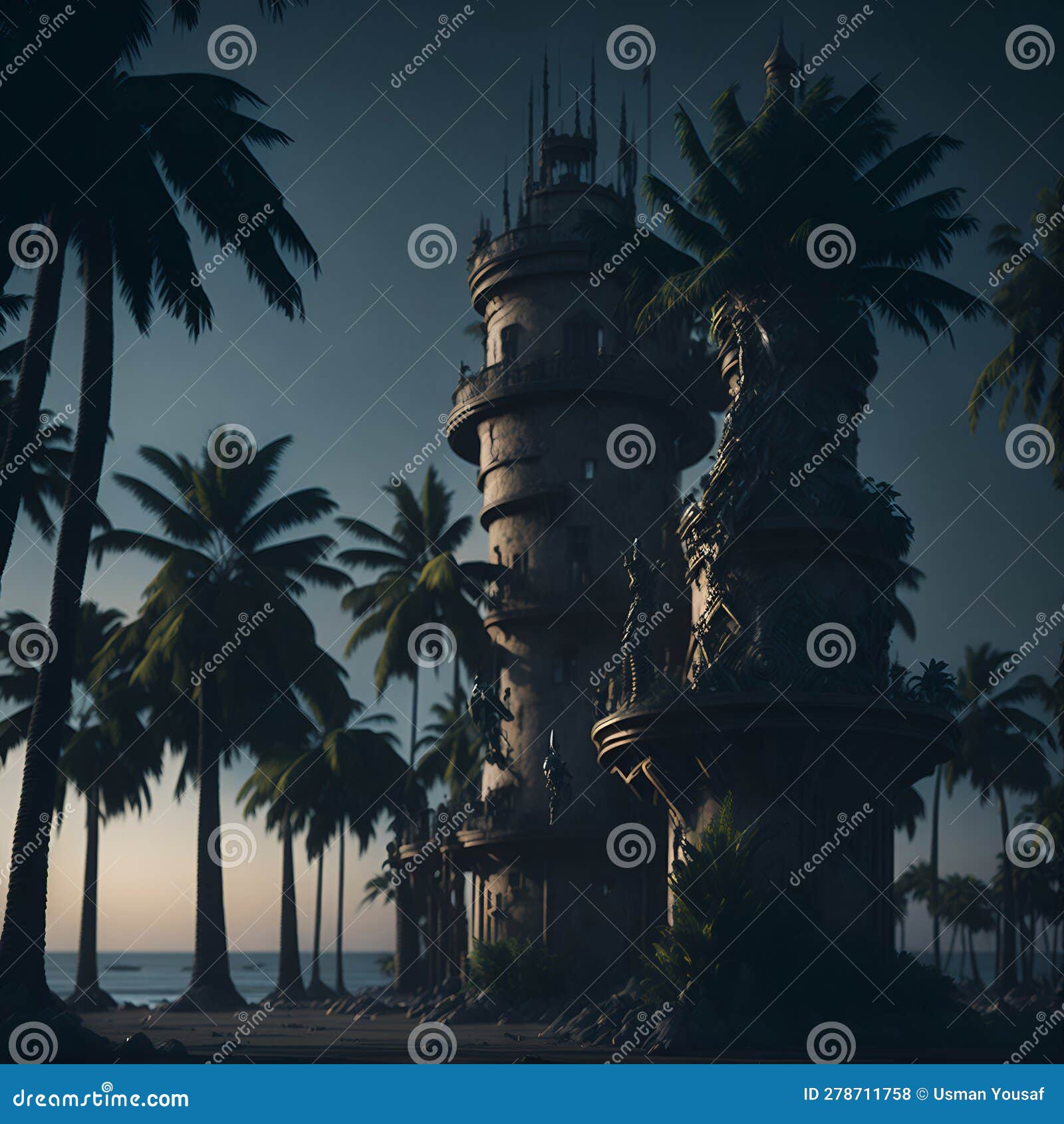 Ai Generated a Towering Structure Overlooking the Vast Ocean Stock ...