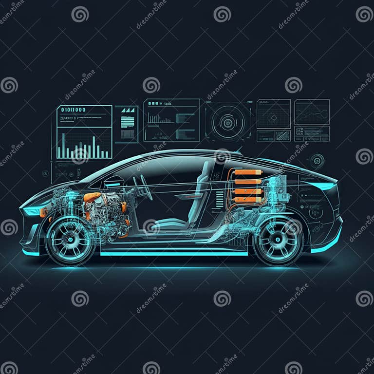 AI-Generated Translucent Car Rendering with Blue Glowing Highlights and ...