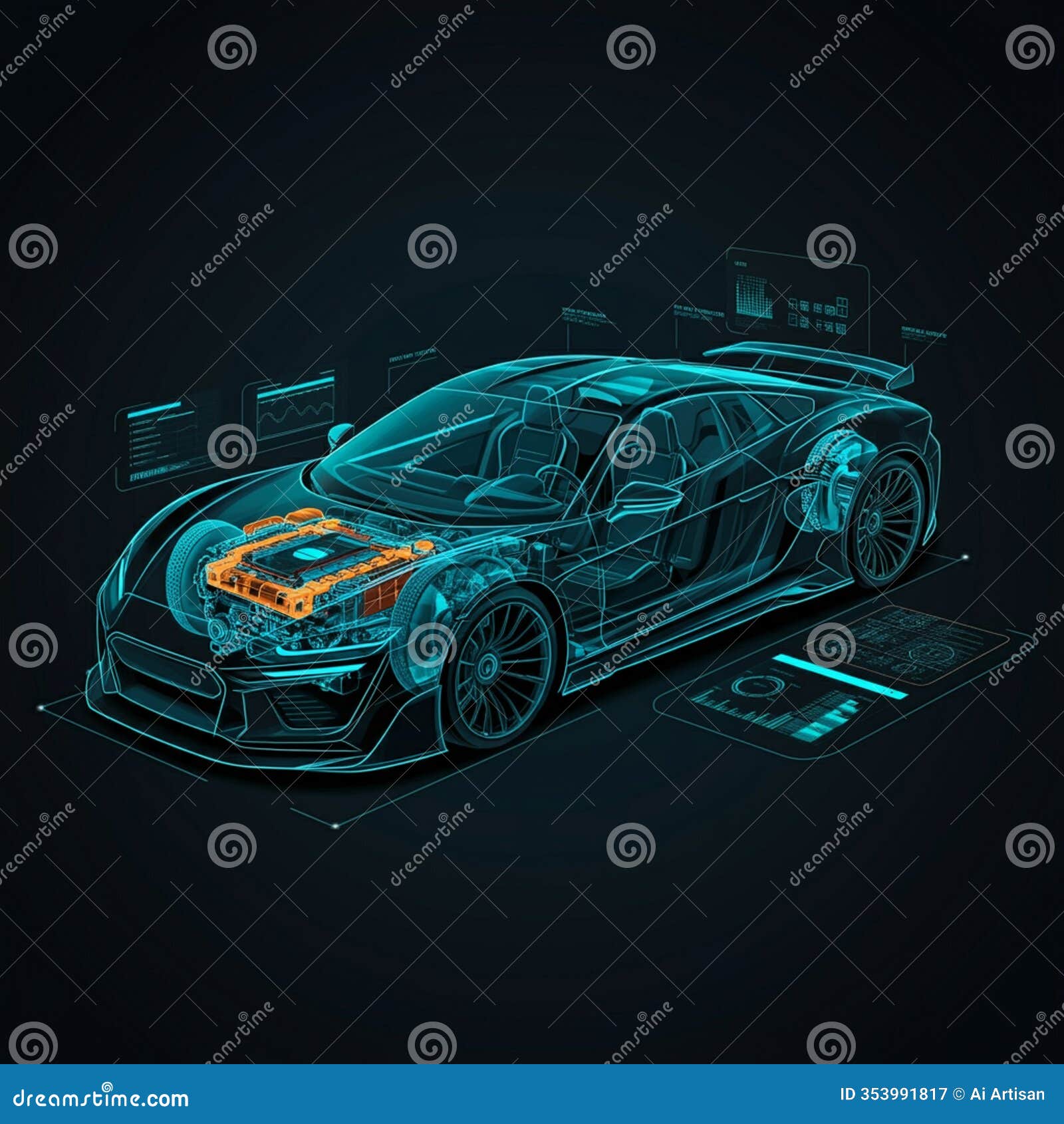 AI-Generated Translucent Car Rendering with Blue Glowing Highlights and ...