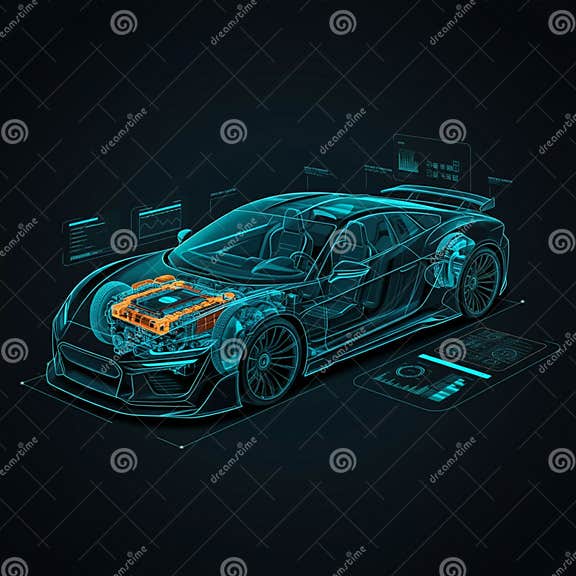 AI-Generated Translucent Car Rendering with Blue Glowing Highlights and ...