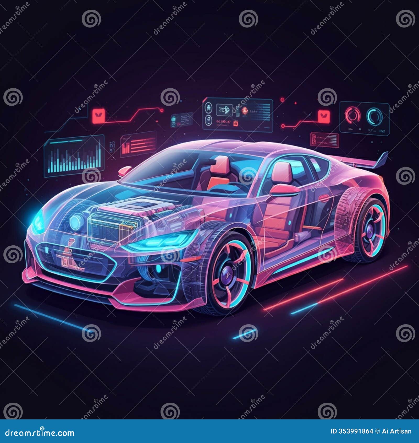 AI-Generated Translucent Car Rendering with Blue Glowing Highlights and ...