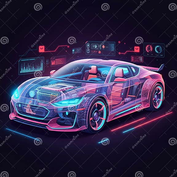 AI-Generated Translucent Car Rendering with Blue Glowing Highlights and ...