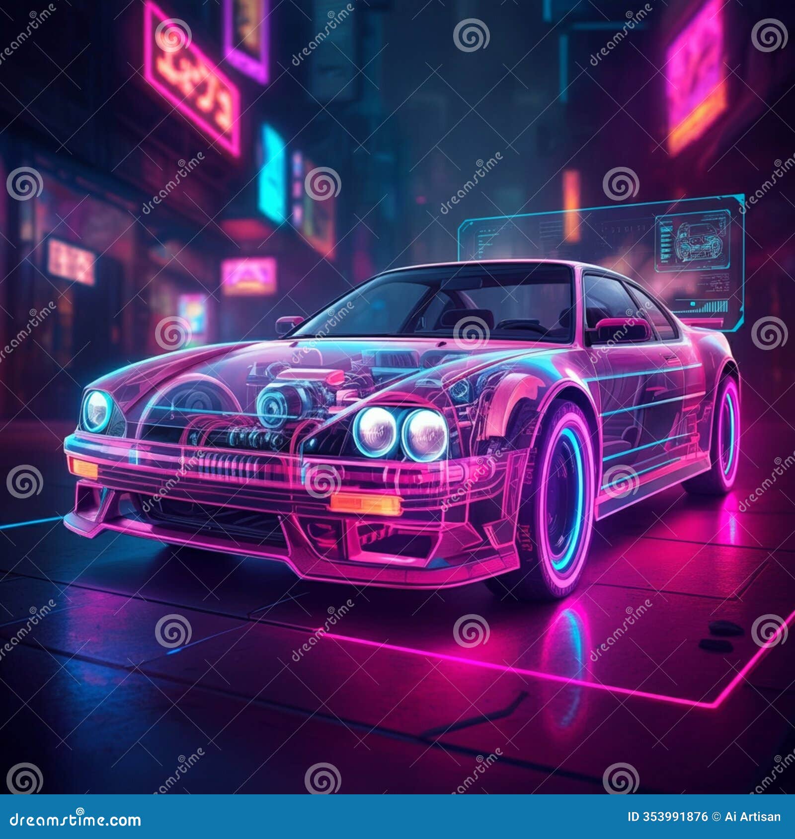 AI-Generated Translucent Car Rendering with Blue Glowing Highlights and ...