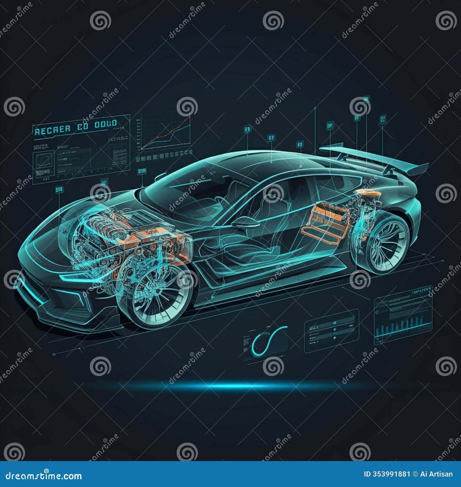 AI-Generated Translucent Car Rendering with Blue Glowing Highlights and ...