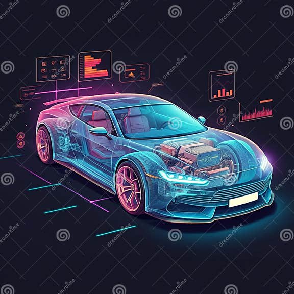 AI-Generated Translucent Car Rendering with Blue Glowing Highlights and ...