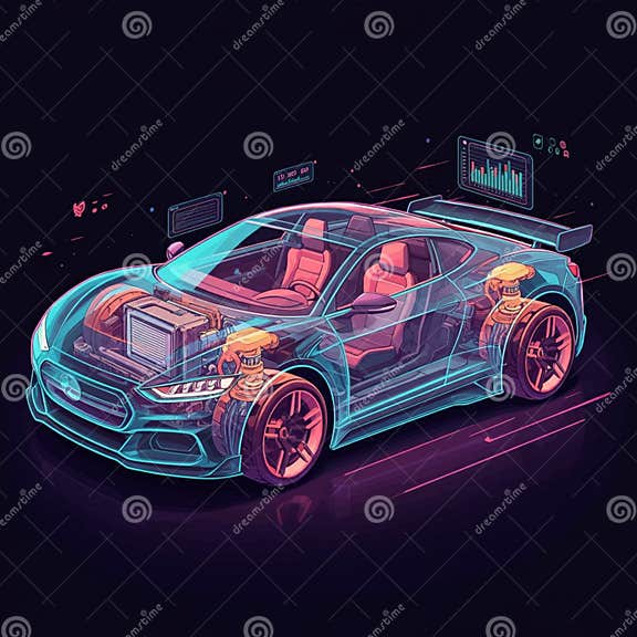 AI-Generated Translucent Car Rendering with Blue Glowing Highlights and ...