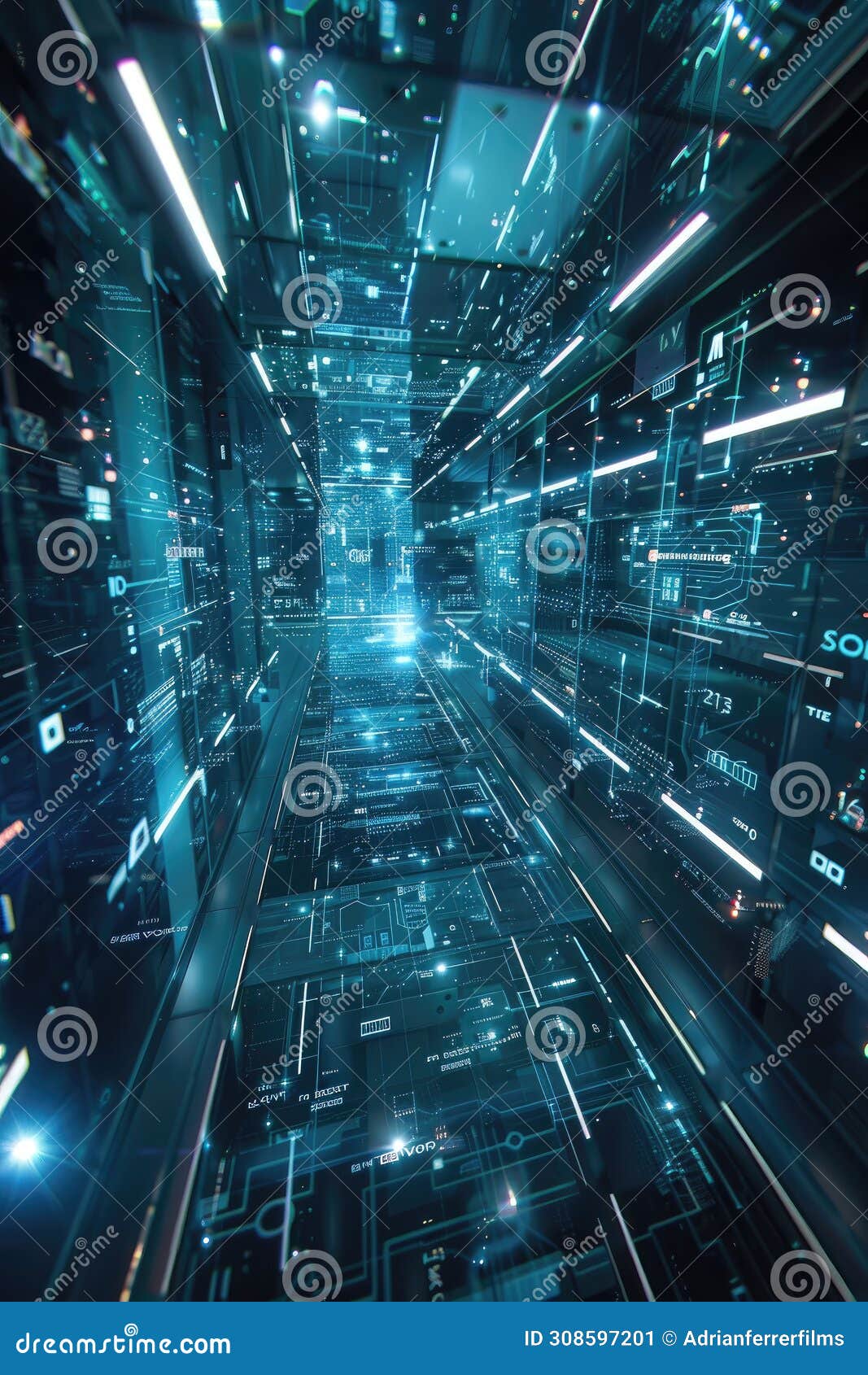 Tron-like Data Tunnel with Digital Information Streams. Stock ...