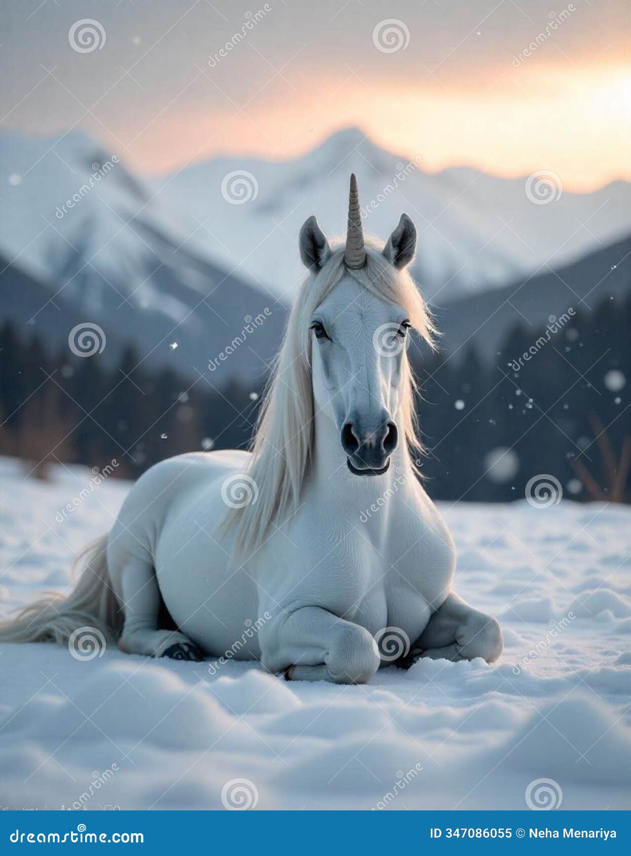 AI Generated Unicorn in Snow in Sun Stock Illustration - Illustration ...