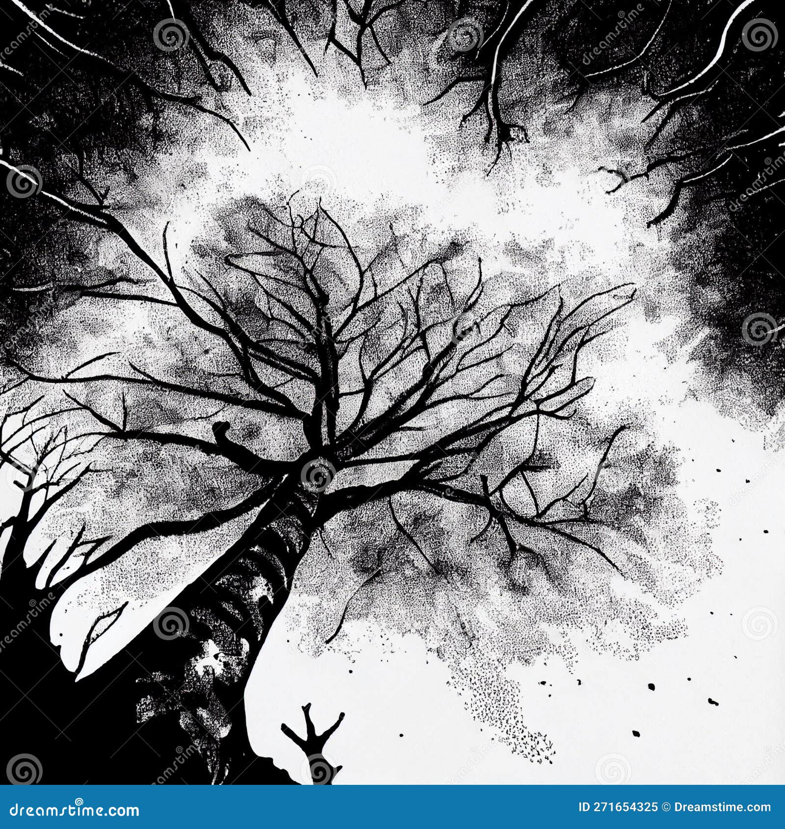 Looking Up from Under a Tree, First Person, Black Ink, Made with ...