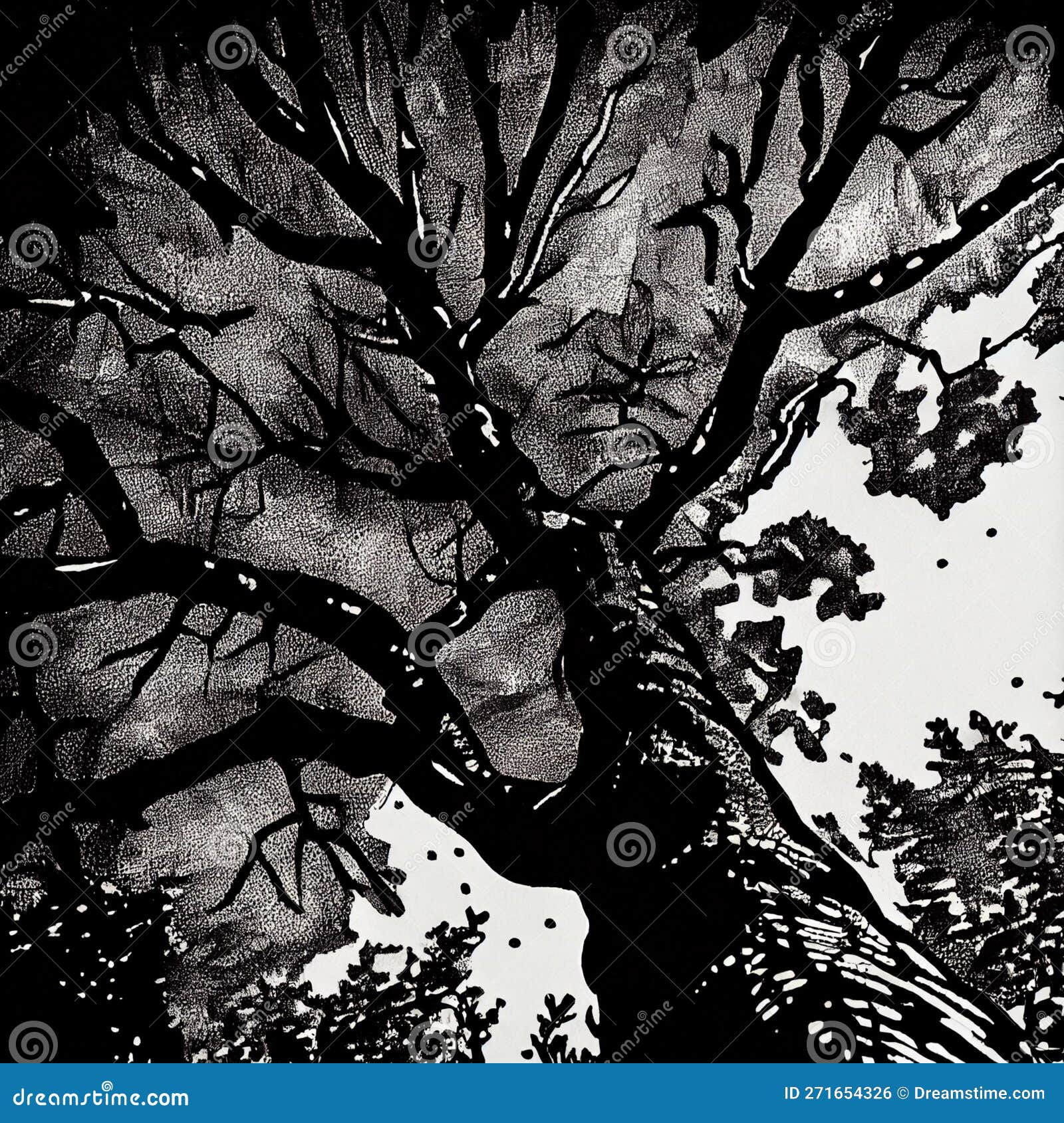 Looking Up from Under a Tree, First Person, Black Ink, Made with ...