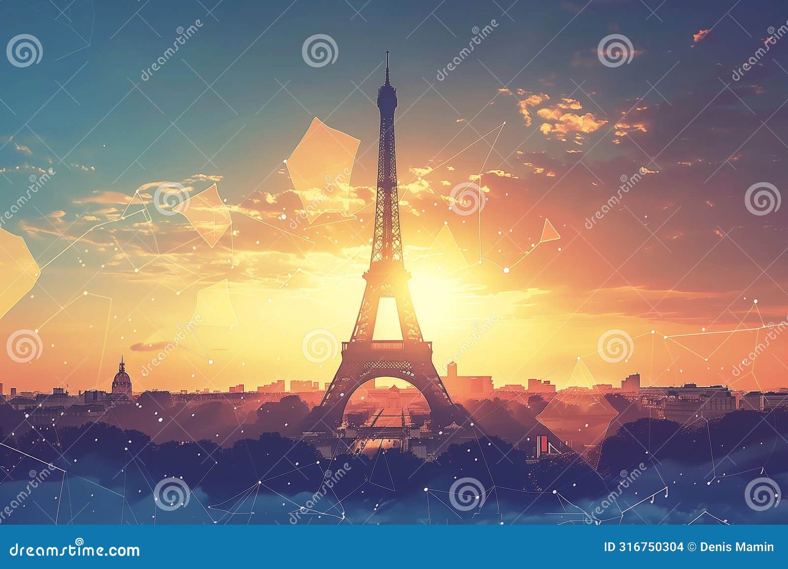 Golden Hour Eiffel Tower Vector Scene AI Generated Stock Illustration ...