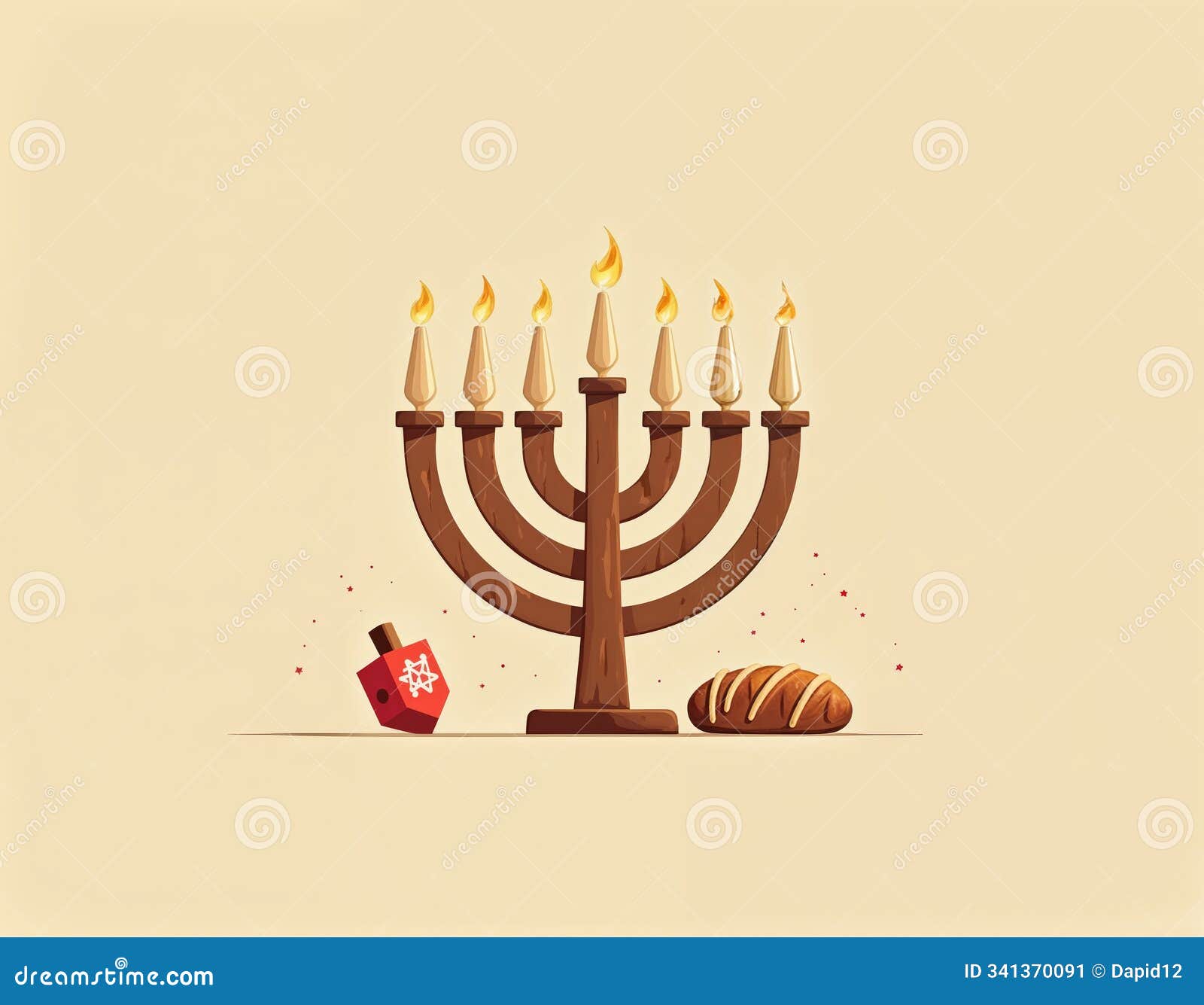 A Vector Drawing of a Menorah with Candles Lighted Up and a Challah ...