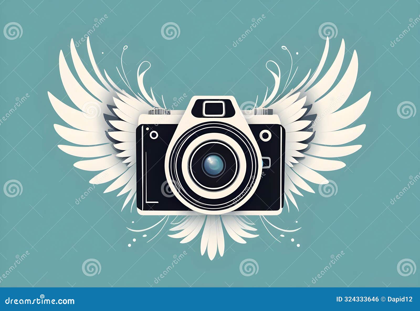 A Vector Illustration of a Camera with Wings on Blue Background Stock ...
