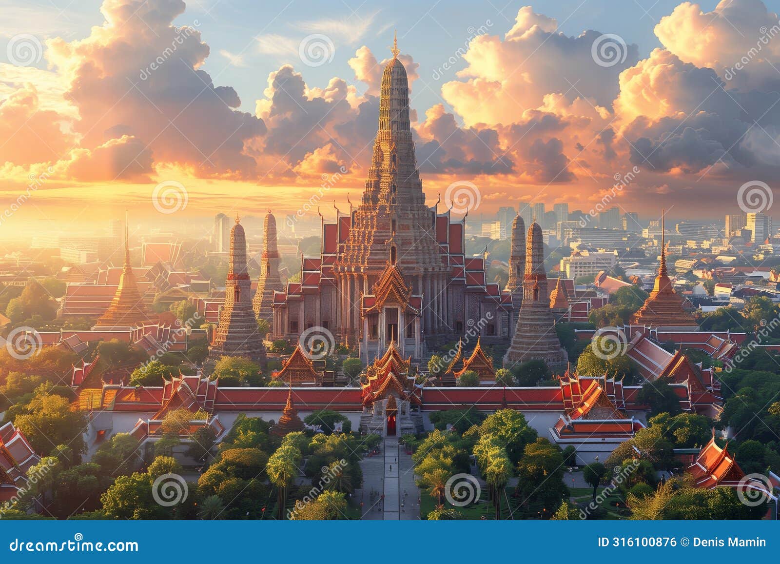 Iconic Thai Temple Sunset Vector - AI Generated Stock Illustration ...