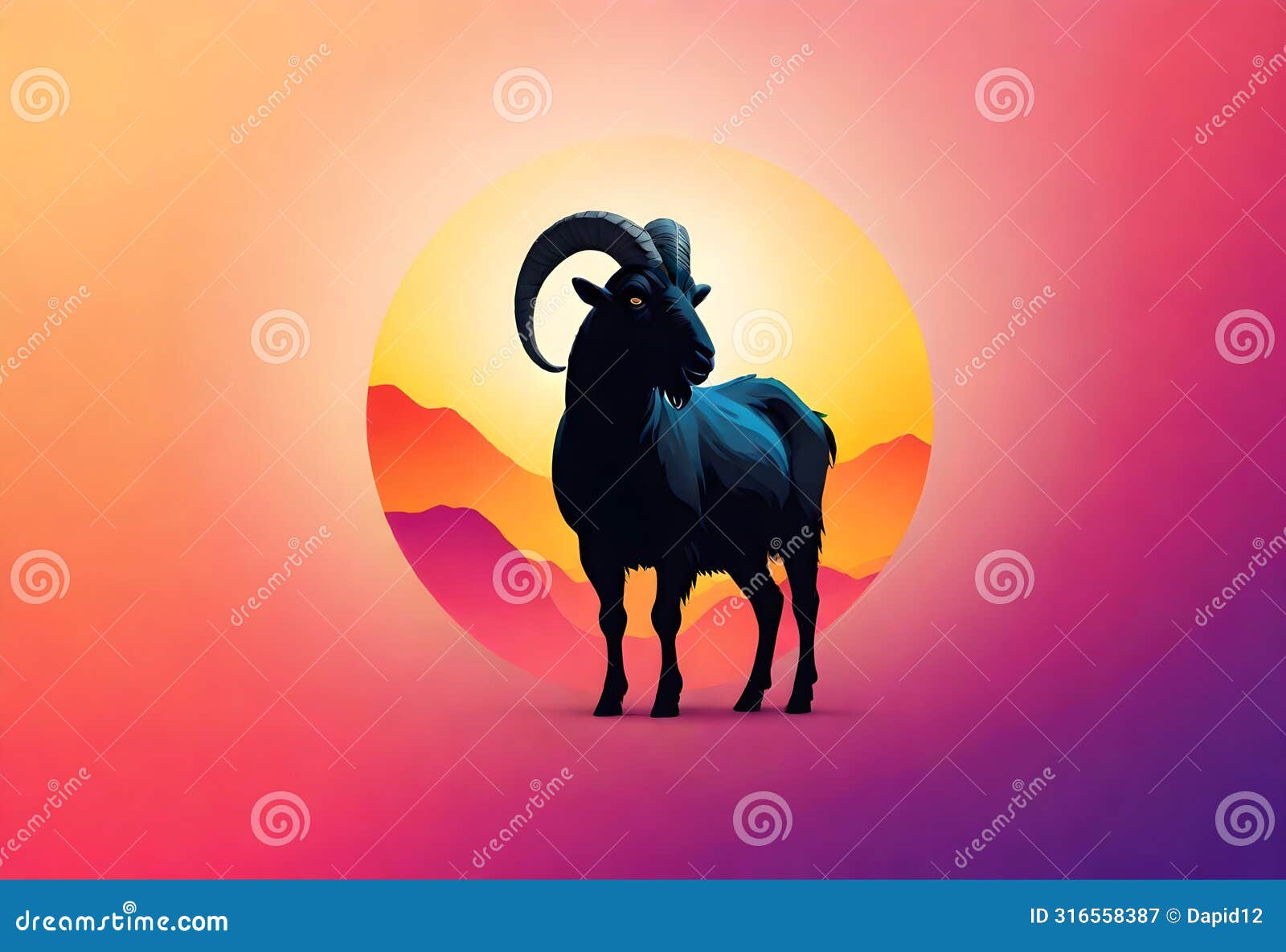 A Vector Illustration of a Goat with a Sunset in the Background Stock ...