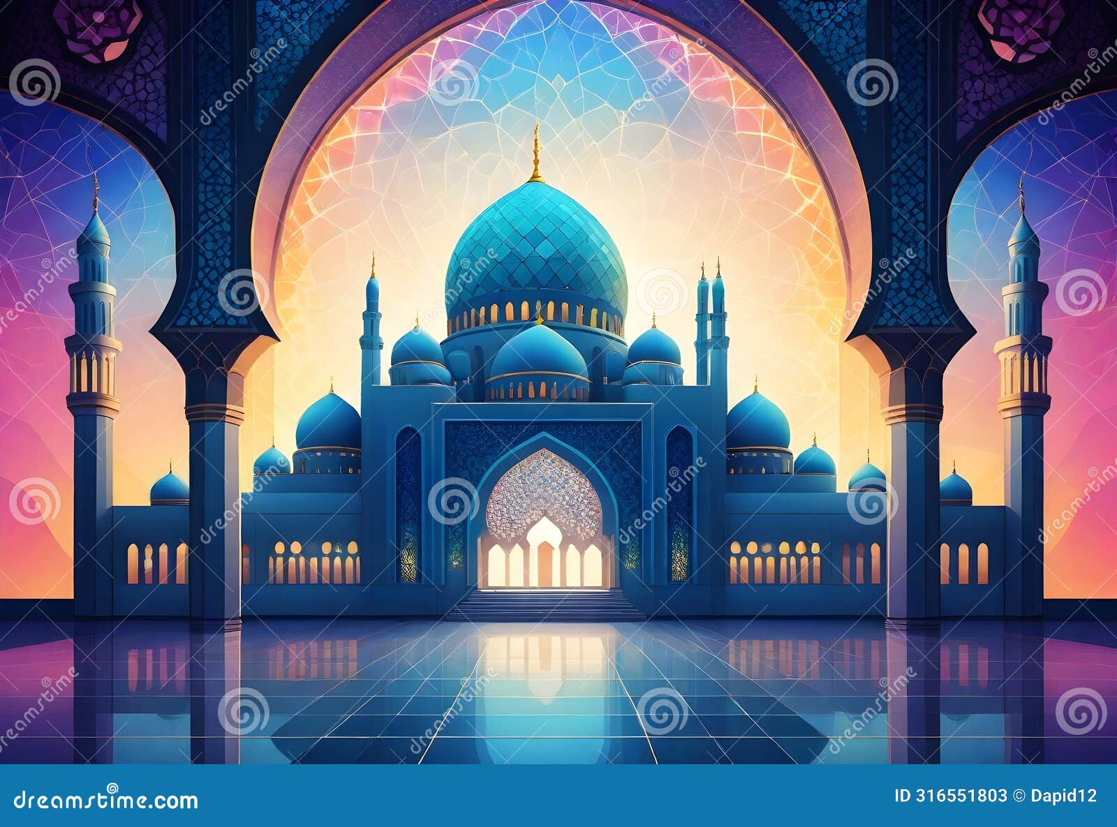 A Vector Illustration of a Mosque with a Blue Mosque on the Top Stock ...