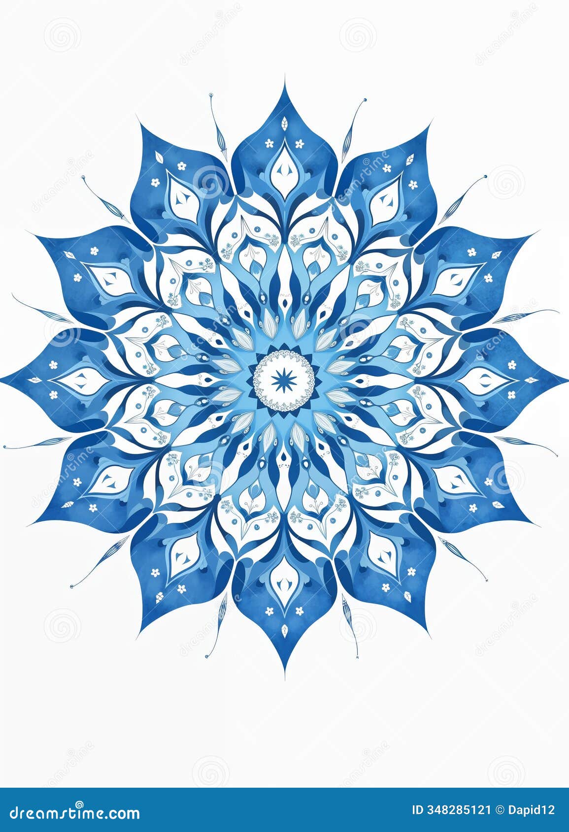 Vector of a Mandala Design in Blue and White Shades with Leaves and ...