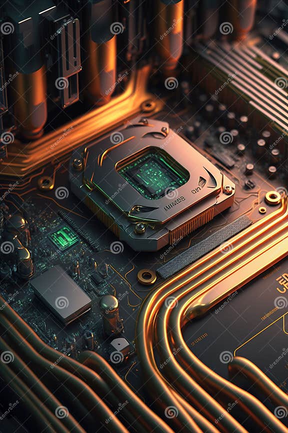 AI-generated Vertical Illustration of a CPU Motherboard Central ...