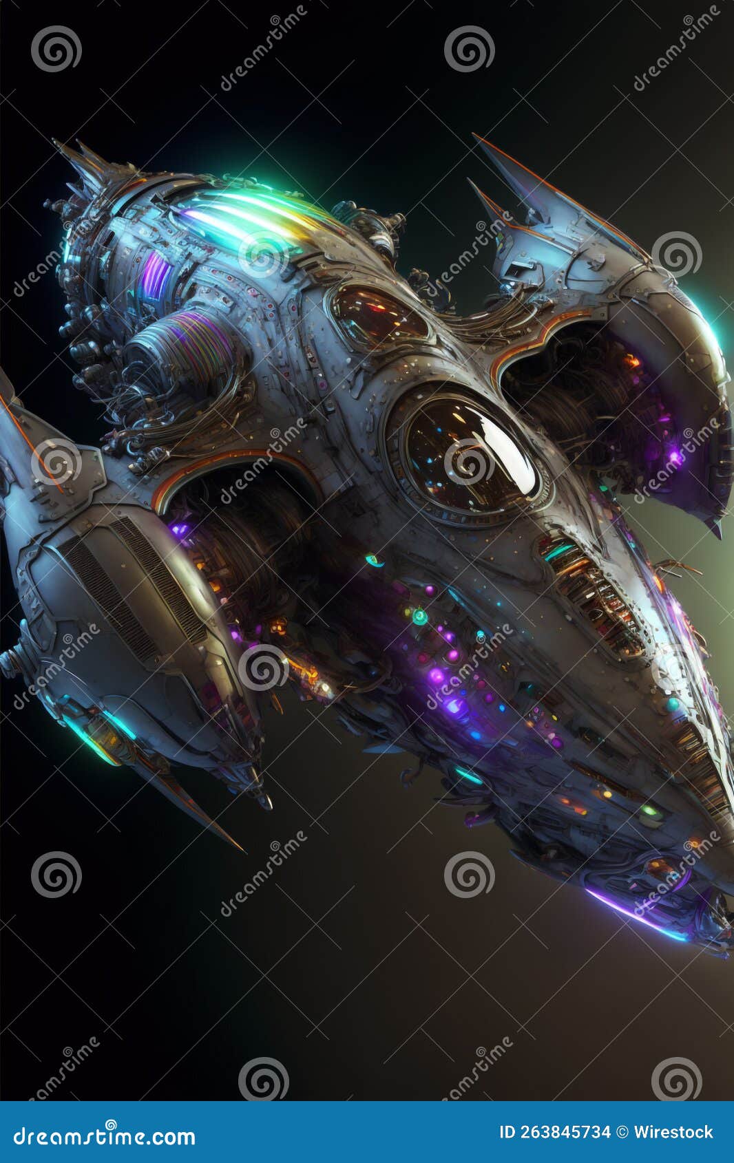 AI Generated Vertical Illustration of a Fantasy Spaceship in the Space ...